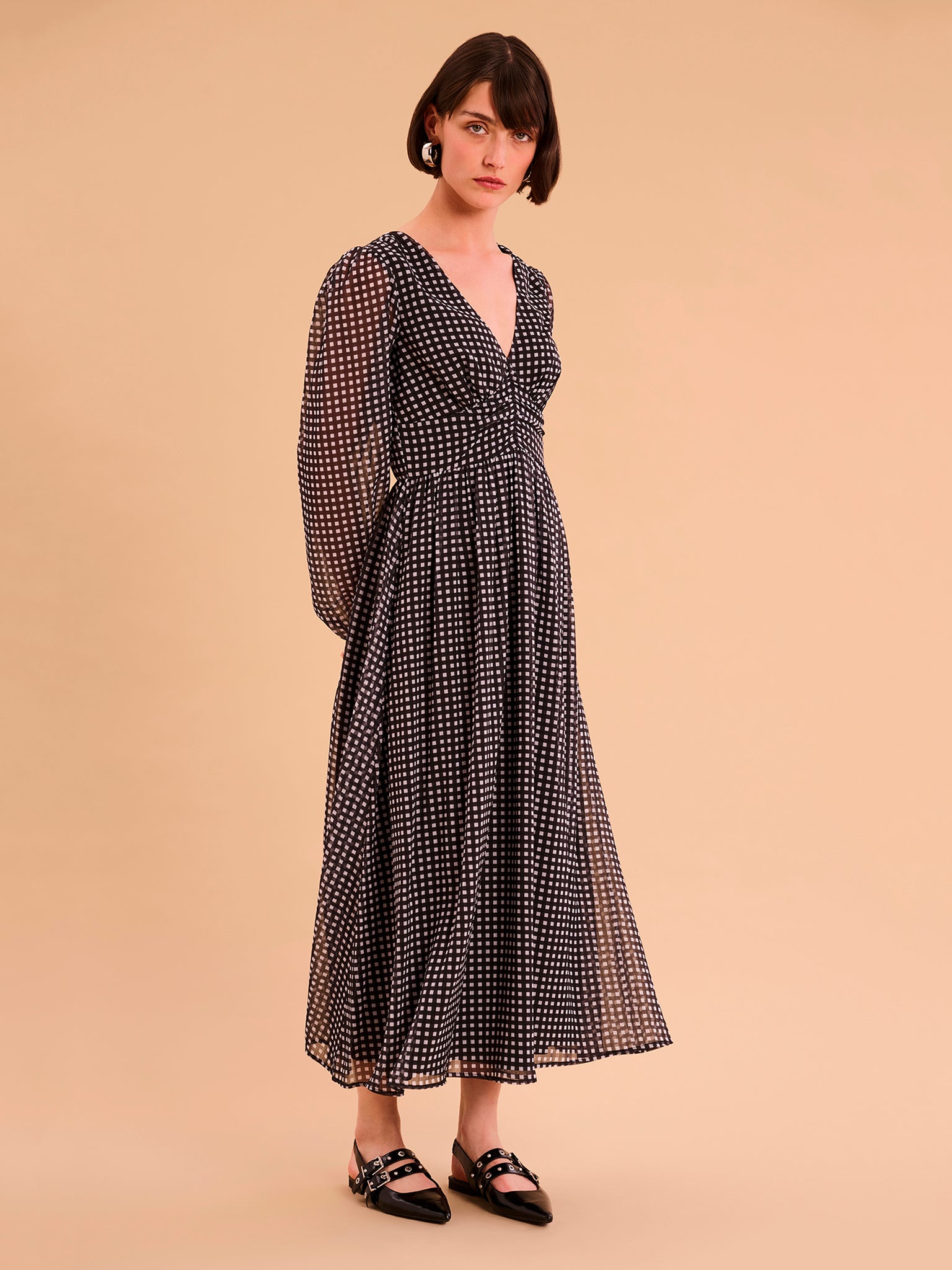 Gabriella Dress in Mono Gingham Print | OMNES | Ethical & Affordable ...