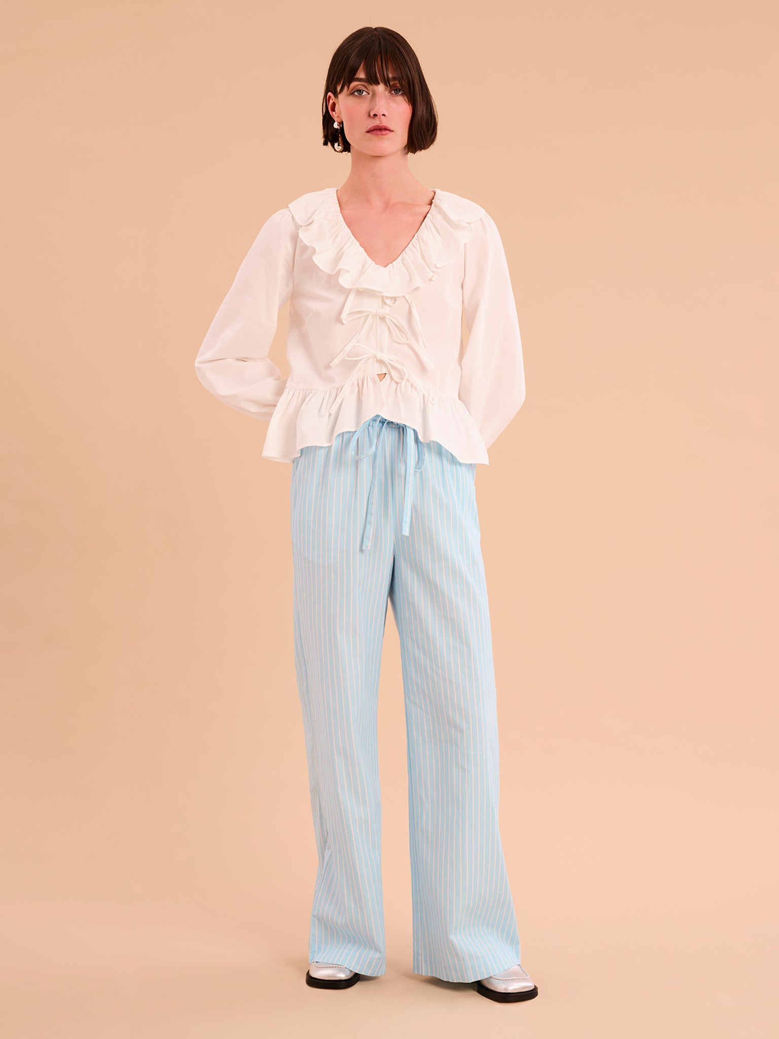 Ramela Elasticated Waist Trouser in Cream and Blue Stripe – OMNES