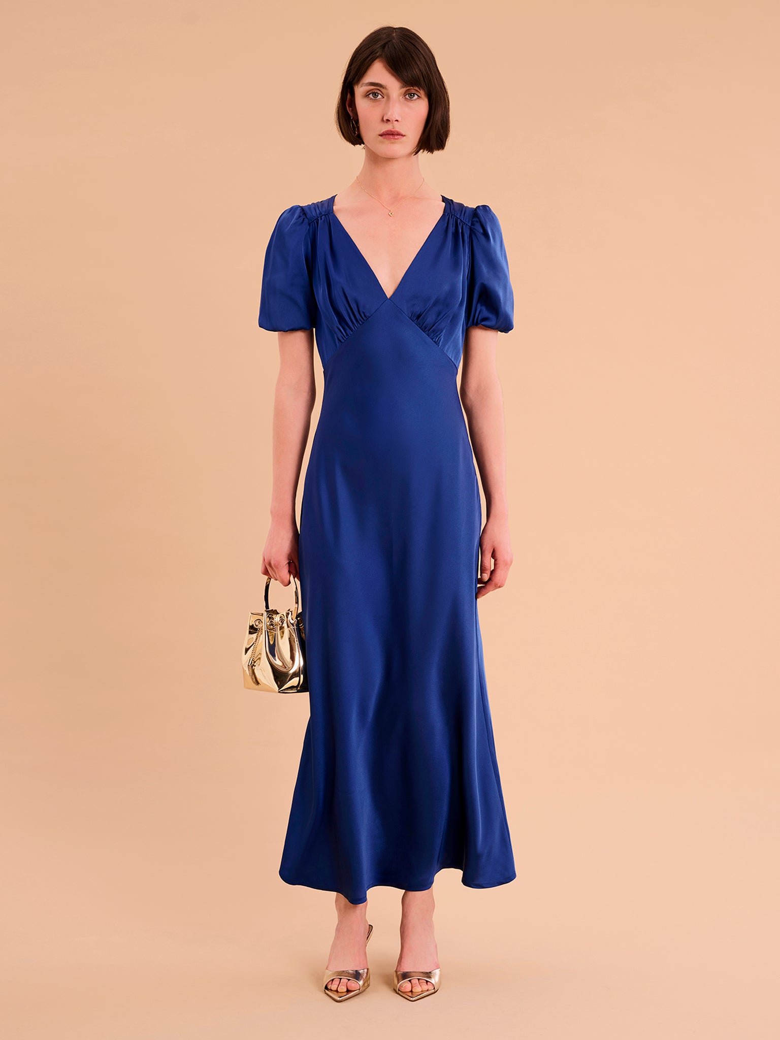 Rosie Puff Sleeve Dress in Navy – OMNES
