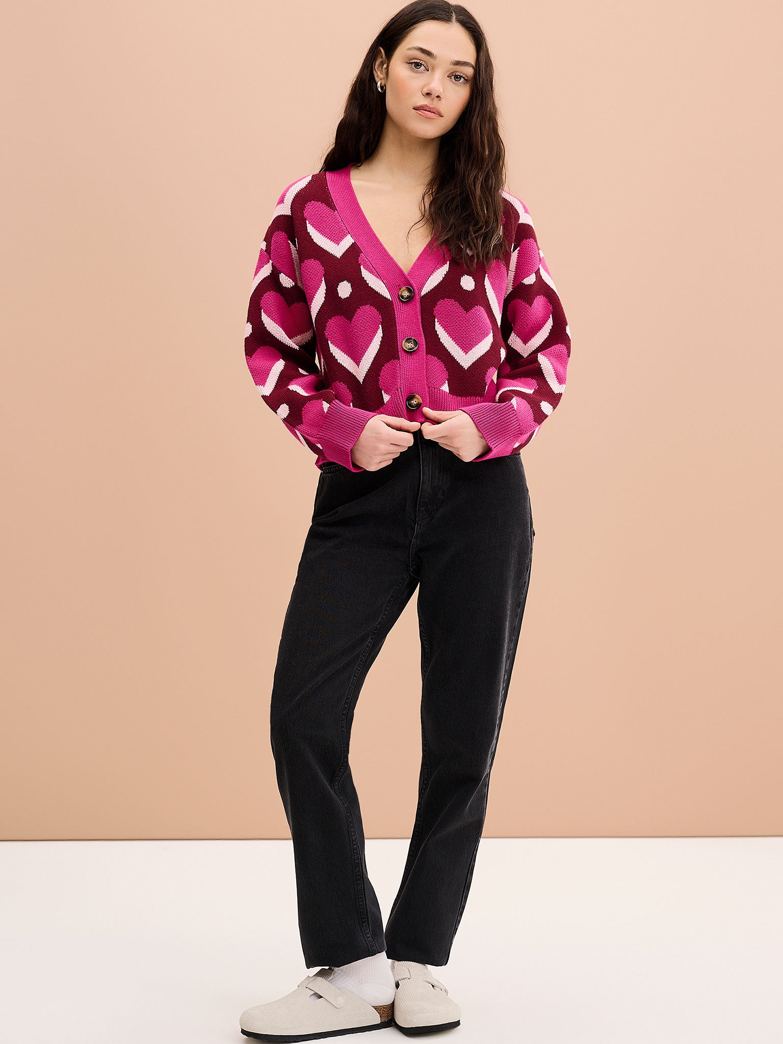 Heather Heart Cardigan in Pink | OMNES | Knitwear | Sustainable ...