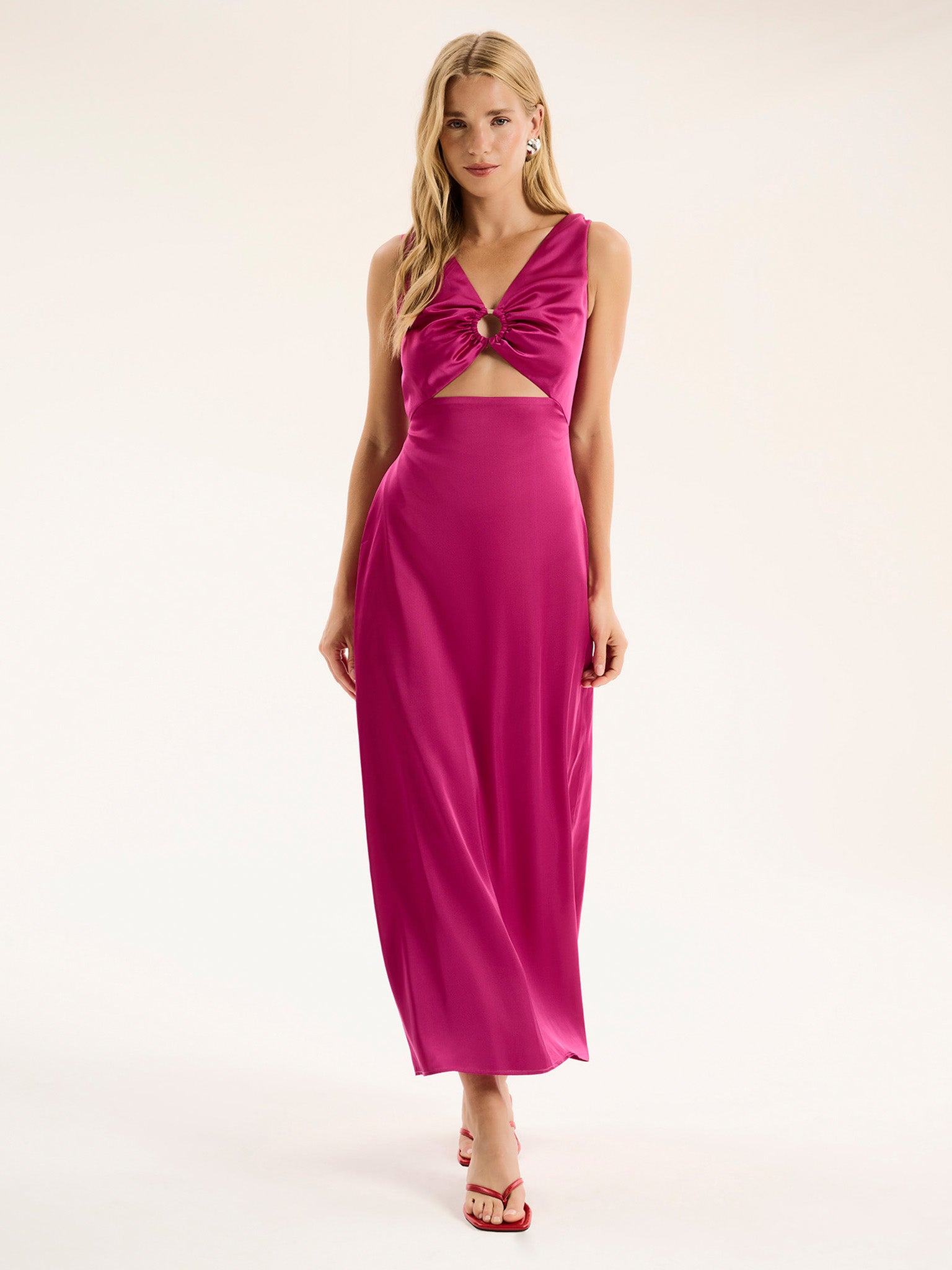 Fredrika Ring Detail Dress in Magenta | OMNES | Ethical & Affordable ...