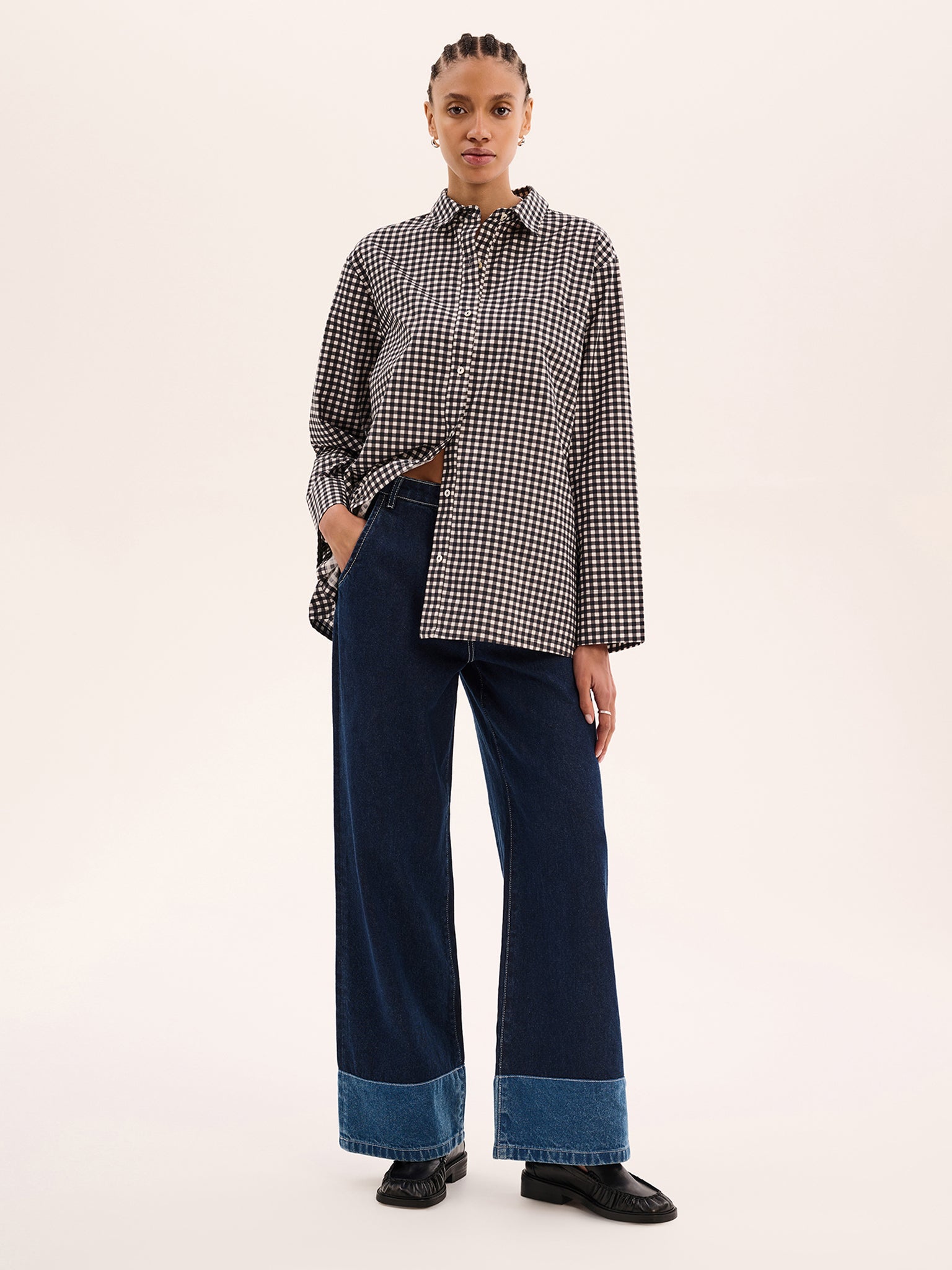 Nala Check Tie Back Shirt in Mono – OMNES