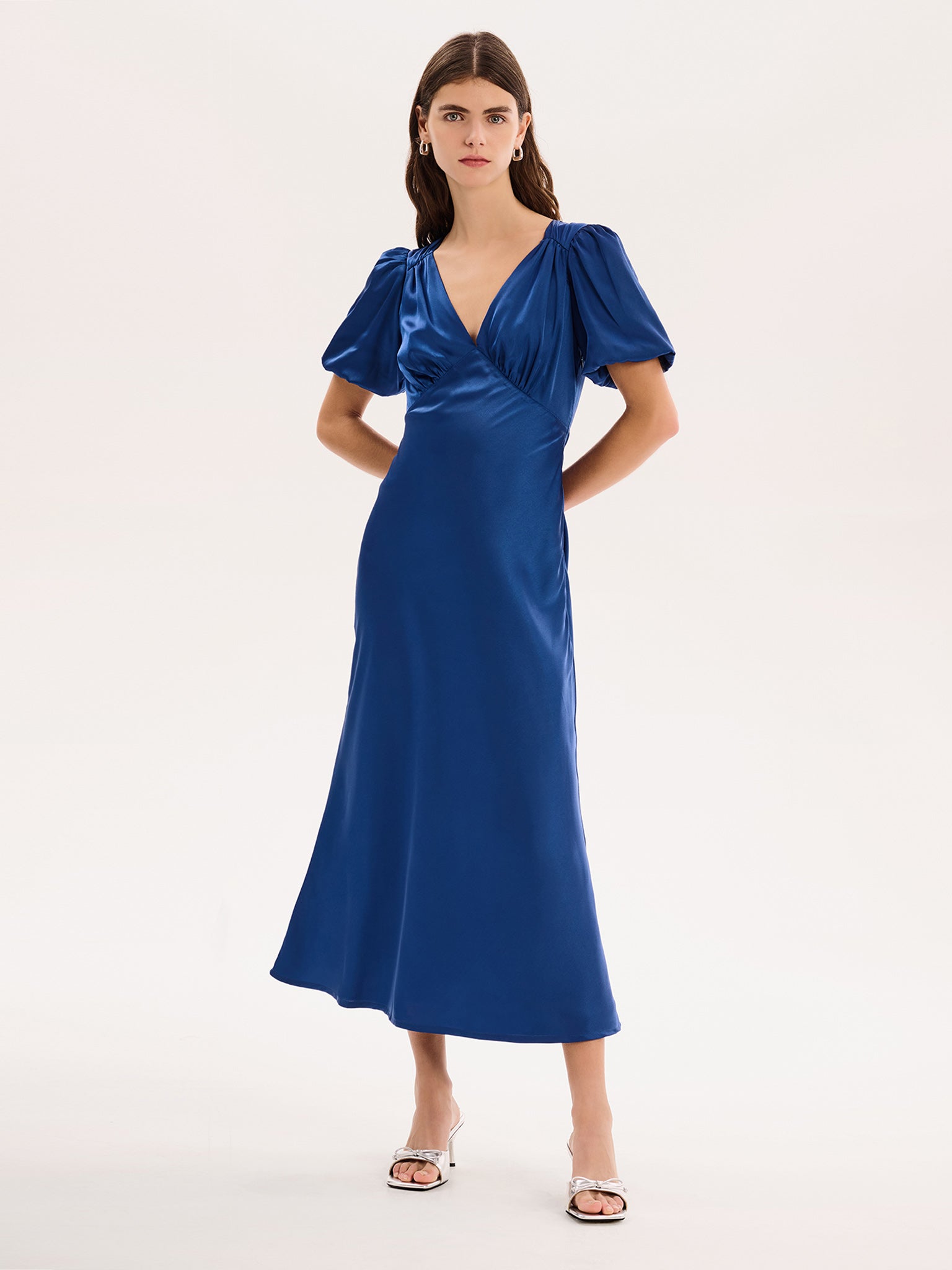 Rosie Puff Sleeve Dress in Navy | OMNES | Ethical & Affordable Clothing ...