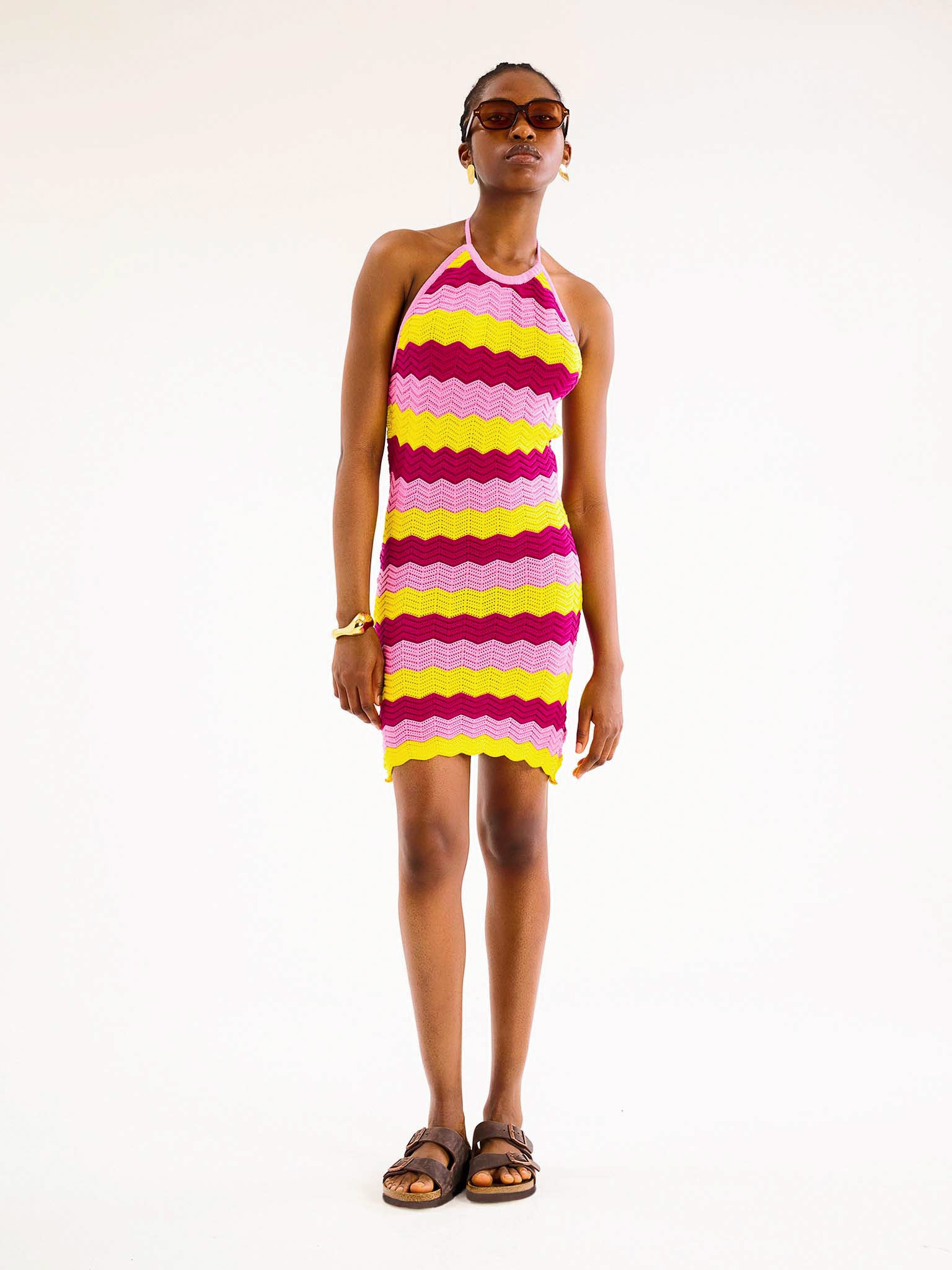 Ash Crochet Halter Mini Dress – OMNES